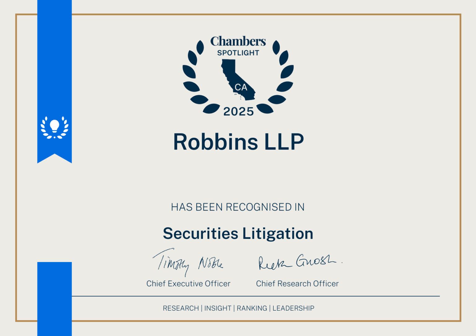Chambers California Spotlight Guide for 2025 | Robbins LLP